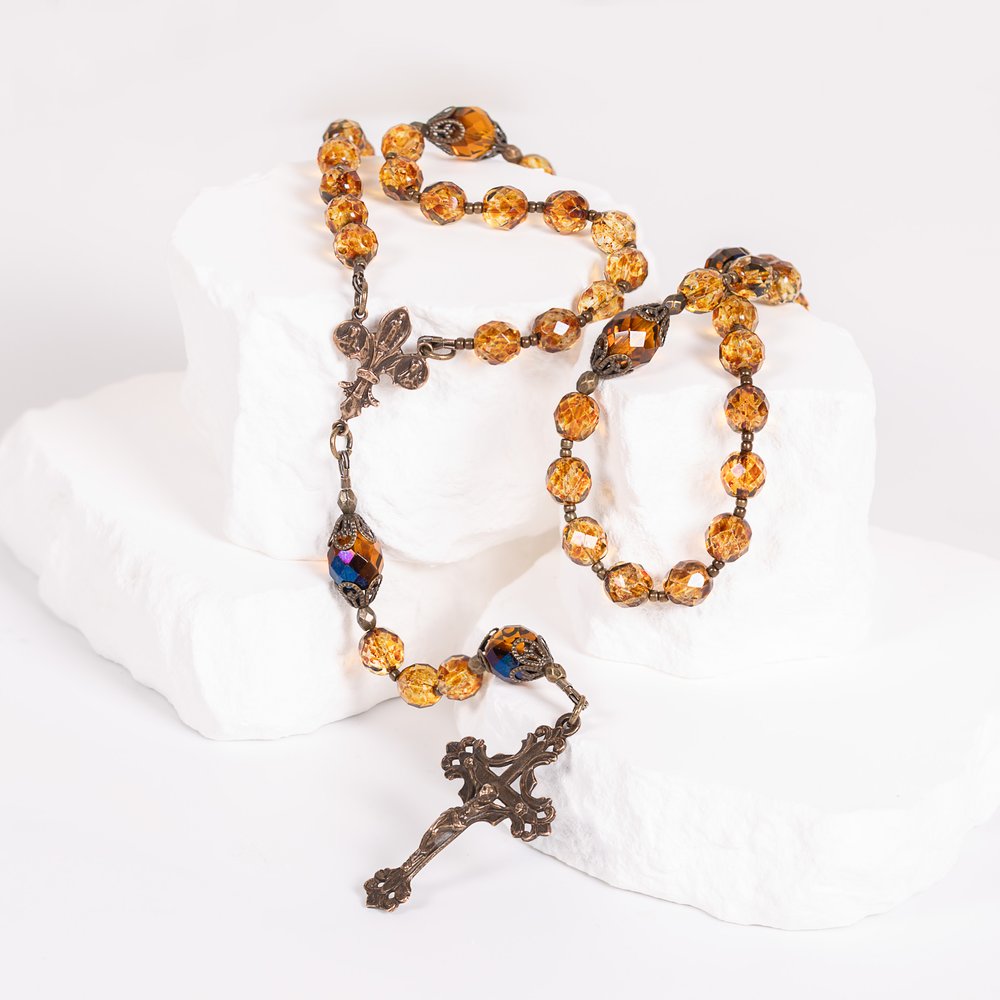 Our Lady of Prompt Succor (Swift Help) Golden Crystal Rosary – Rosary.com