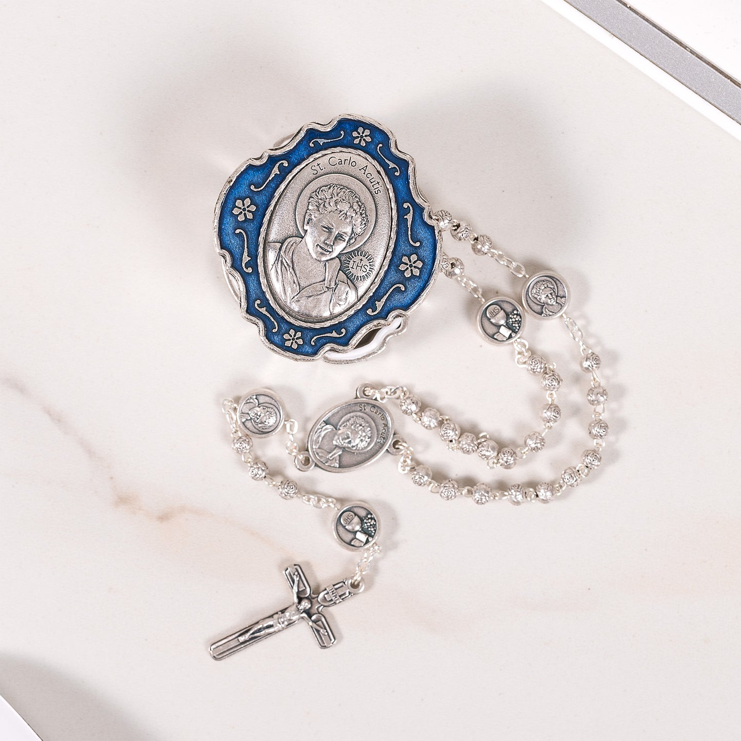 St. Carlo Miniature Rosary in Enamel Box – Rosary.com